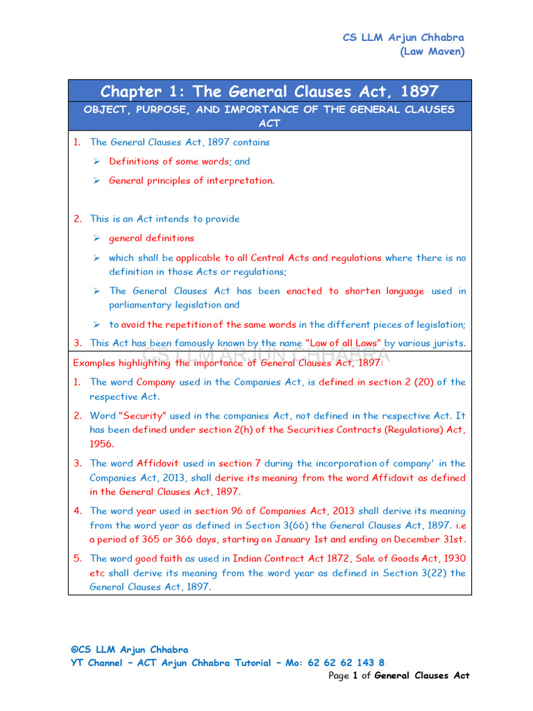 Object, Purpose, and Importance of The General Clauses ACT | PDF | Oath ...