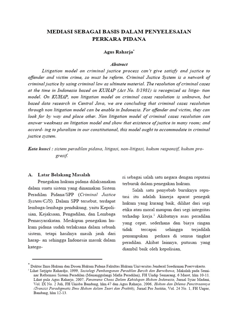 6 - Mediasi Sebagai Basis Dalam Penyelesaian Perkara Pidana | PDF
