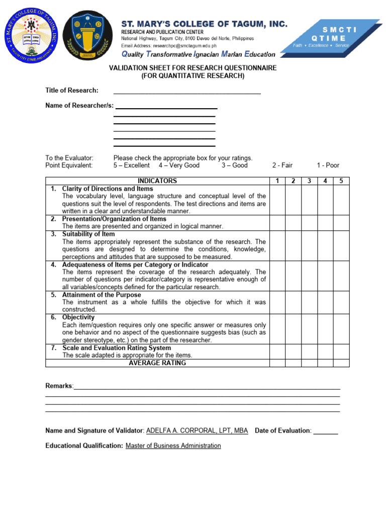 sAMPLE - RG1 - BSA4 - Cabilis Et Al. (Validation Form) | PDF ...