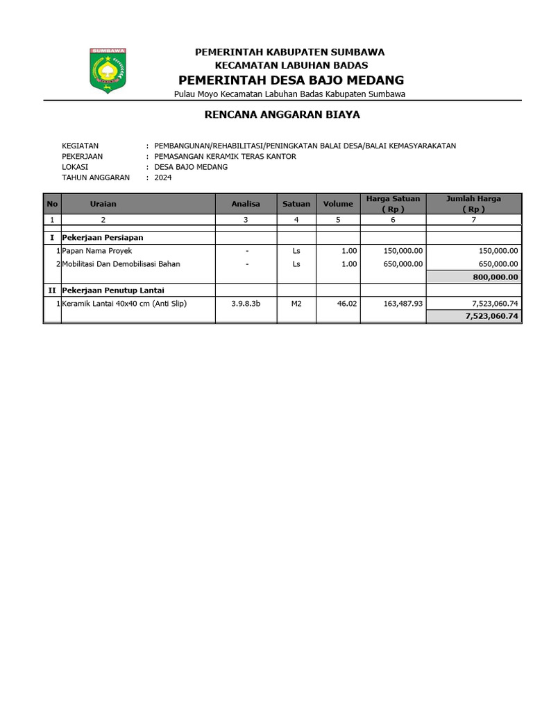 Rab Keramik Teras Kantor Desa Baru | PDF