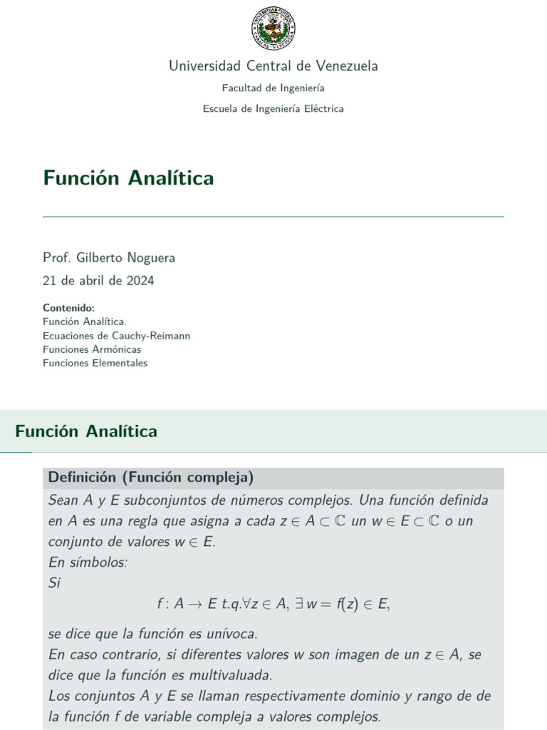 Funciones Analíticas de Variable Compleja | PDF | Función (Matemáticas) | Logaritmo