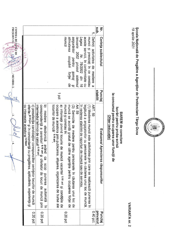 Centrul de Concurs SNPAP Târgu Ocna DE CORECTARE OFITER EDUCAȚIE | PDF