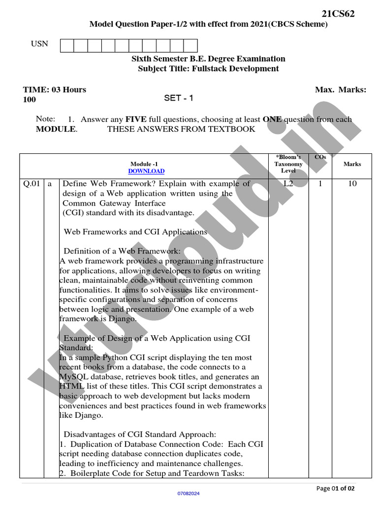 21CS62 Set1 | PDF | Model–View–Controller | Http Cookie