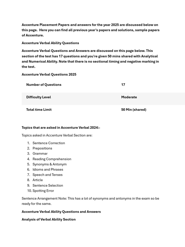 Accenture Placement Preparation | PDF | Question | C++