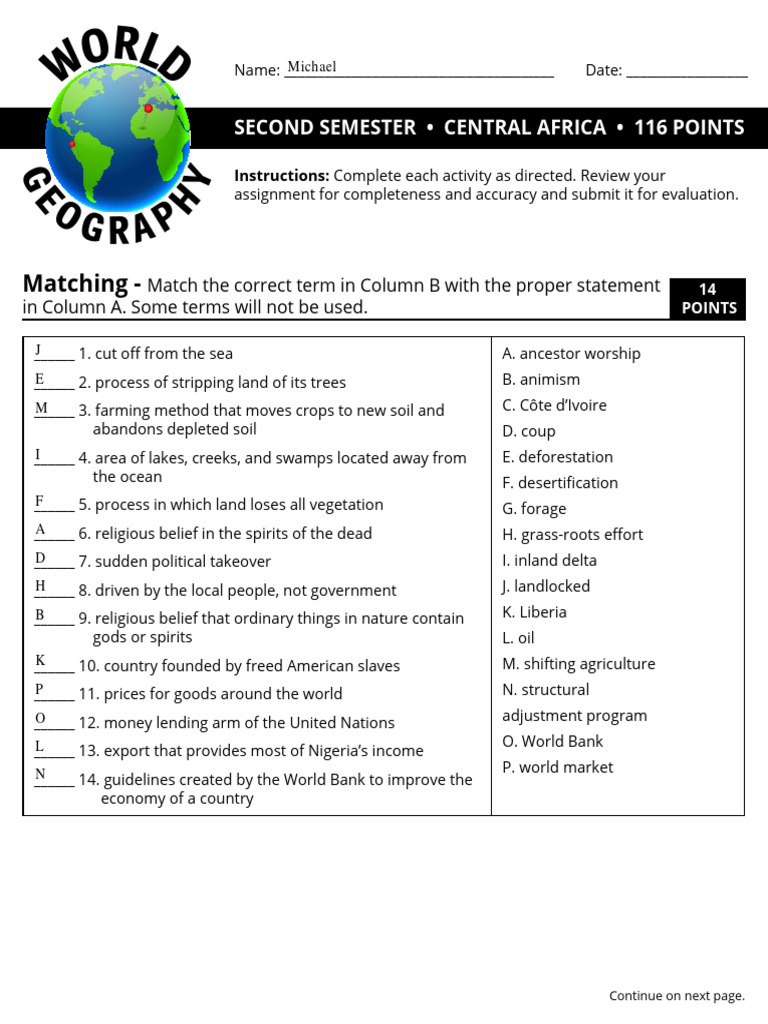 Central Africa Geography Worksheet | PDF | West Africa | Africa