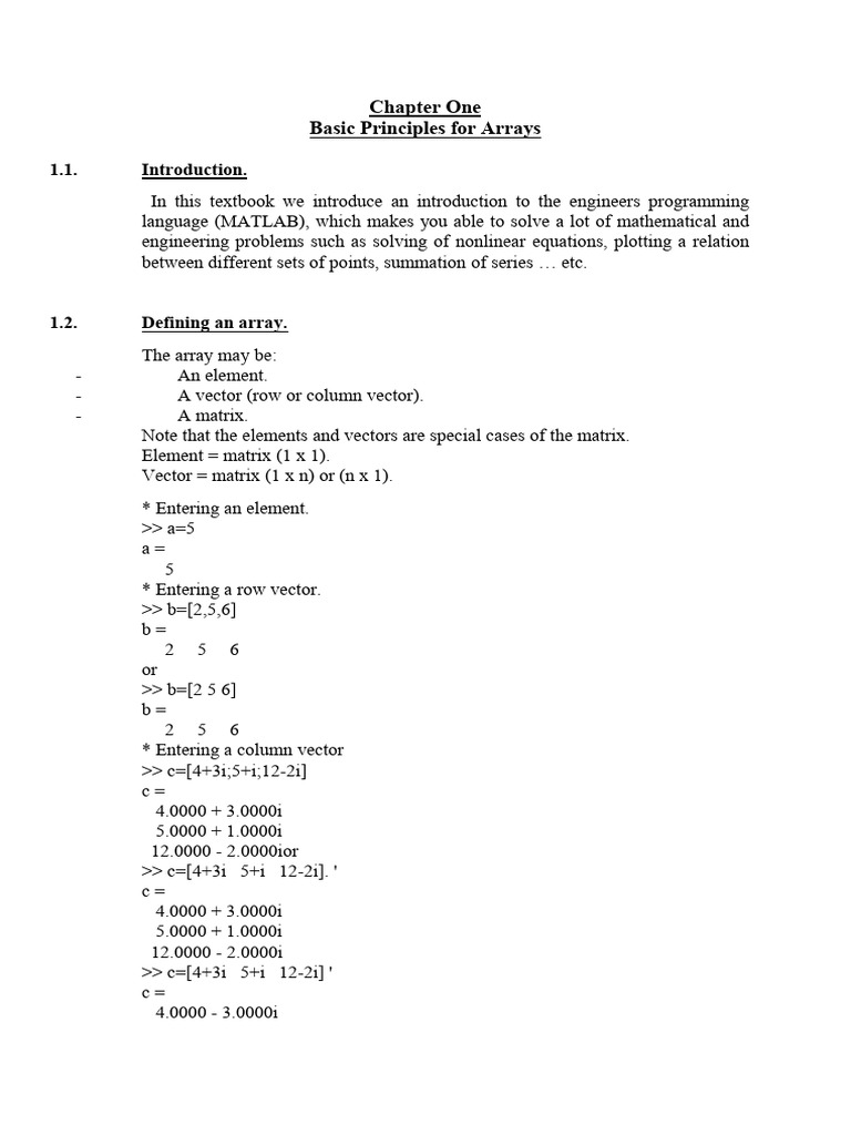 Lecture-01 Basic Principles For Arrays and Plotting - MATLAB | PDF | Matrix (Mathematics ...