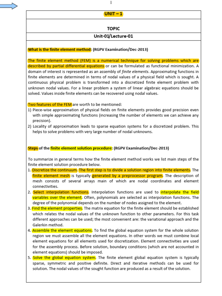 Unit-1_FEM | PDF | Finite Element Method | Equations