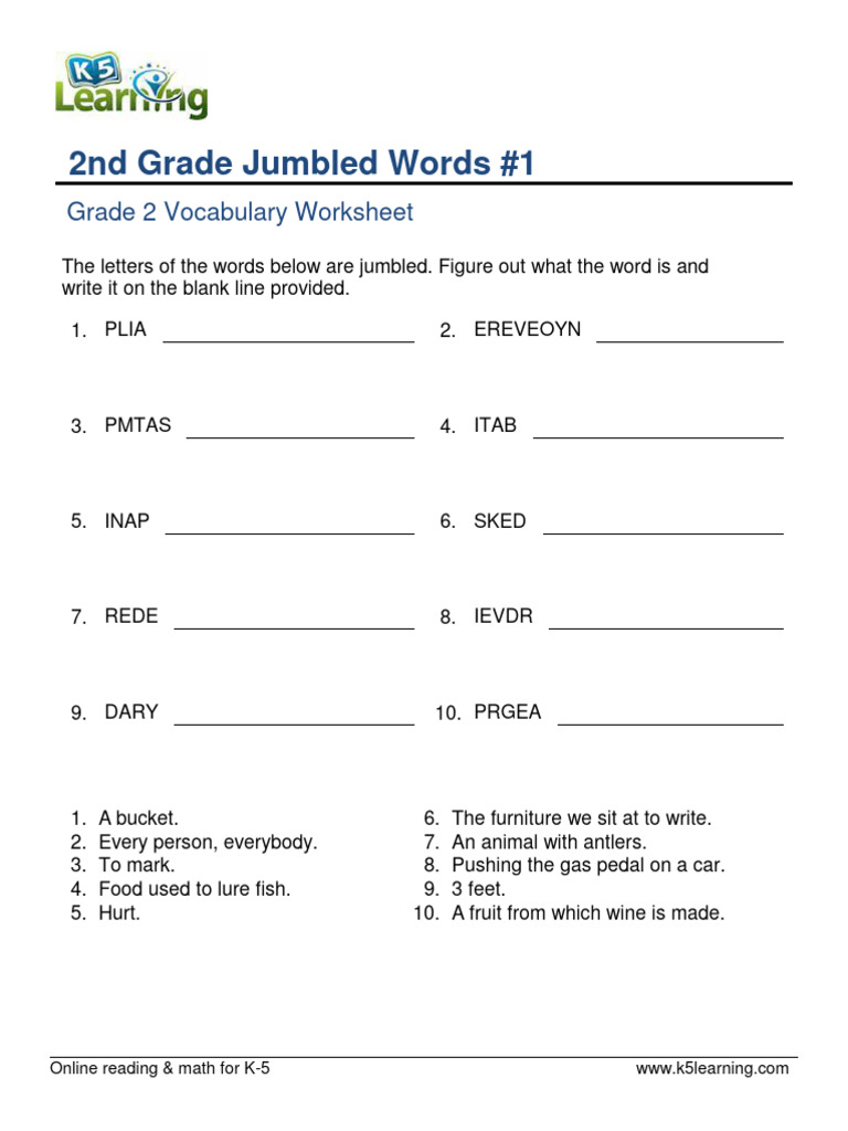 2nd Grade Jumbled Words 1 | PDF