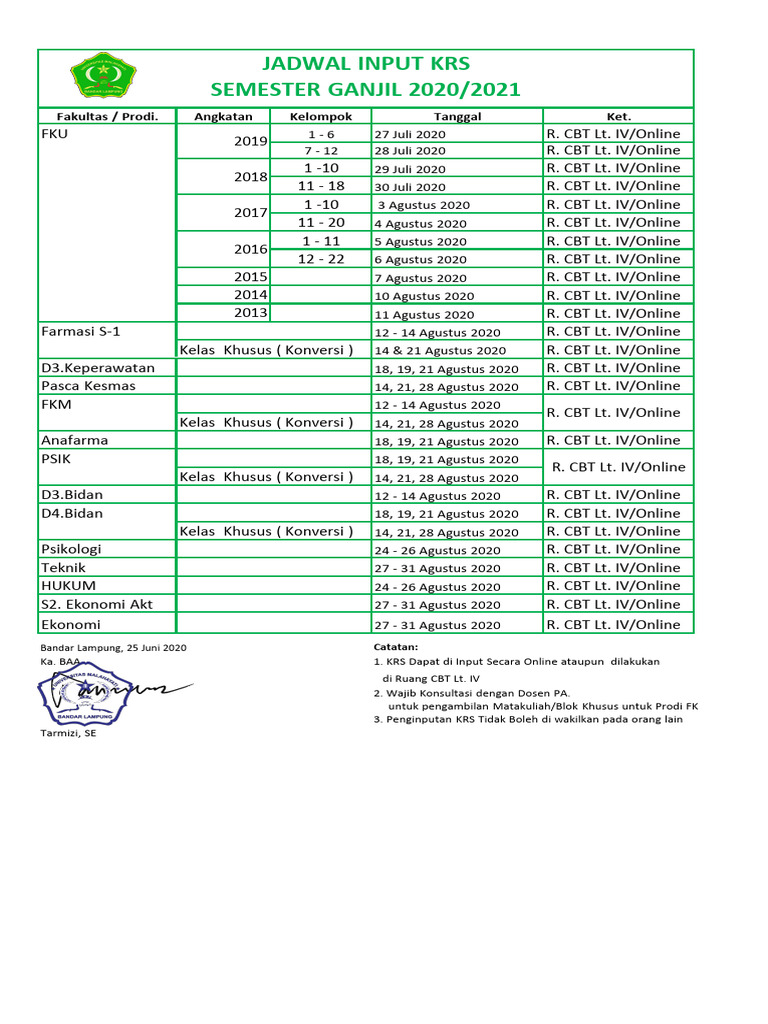 Jadual Input KRSGanjil2020 | PDF