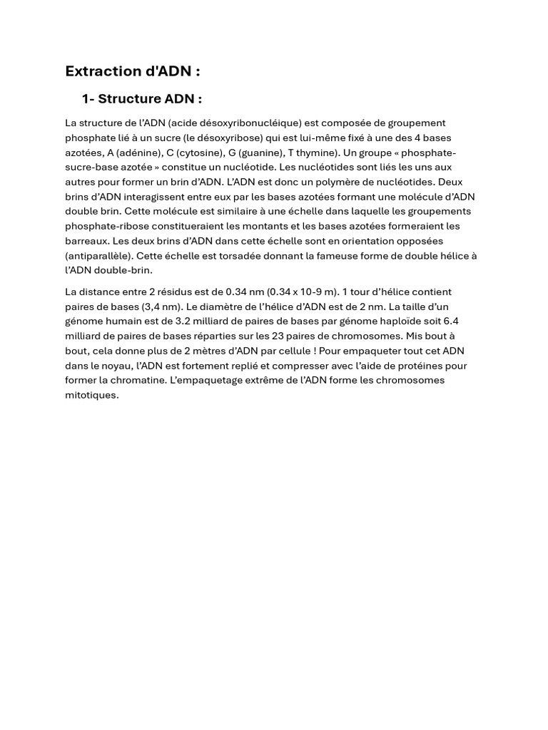 Extraction d'ADN : Méthodes et Protocoles | PDF | ADN | Nucléotides