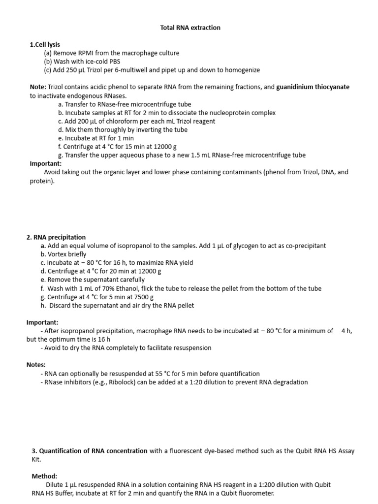RNA Extraction | PDF | Precipitation (Chemistry) | Lysis