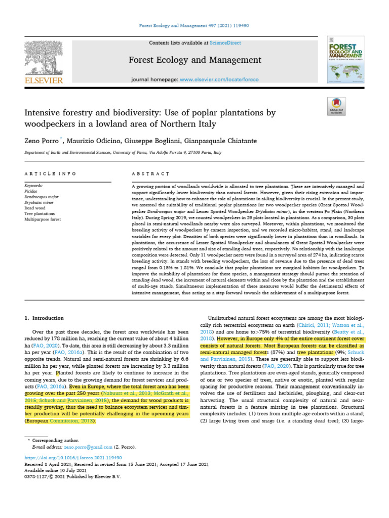 Intensive Forestry and Biodiversity-Use of Poplar Plantation by Woodpecker in A Lowland Area of ...