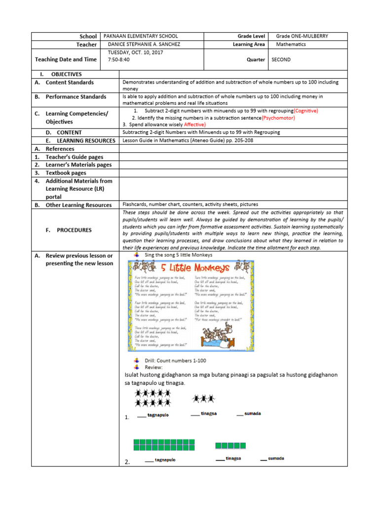 Cot Math1 Second Quarter | PDF | Learning | Subtraction