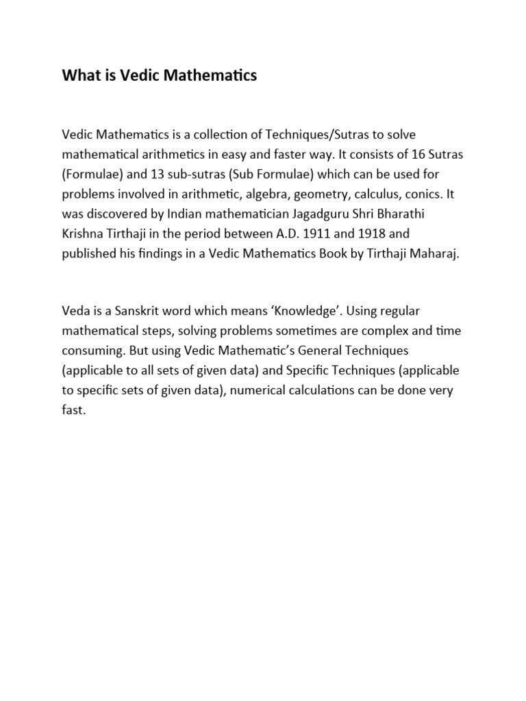 Vedic Maths | PDF | Mathematics | Vedas
