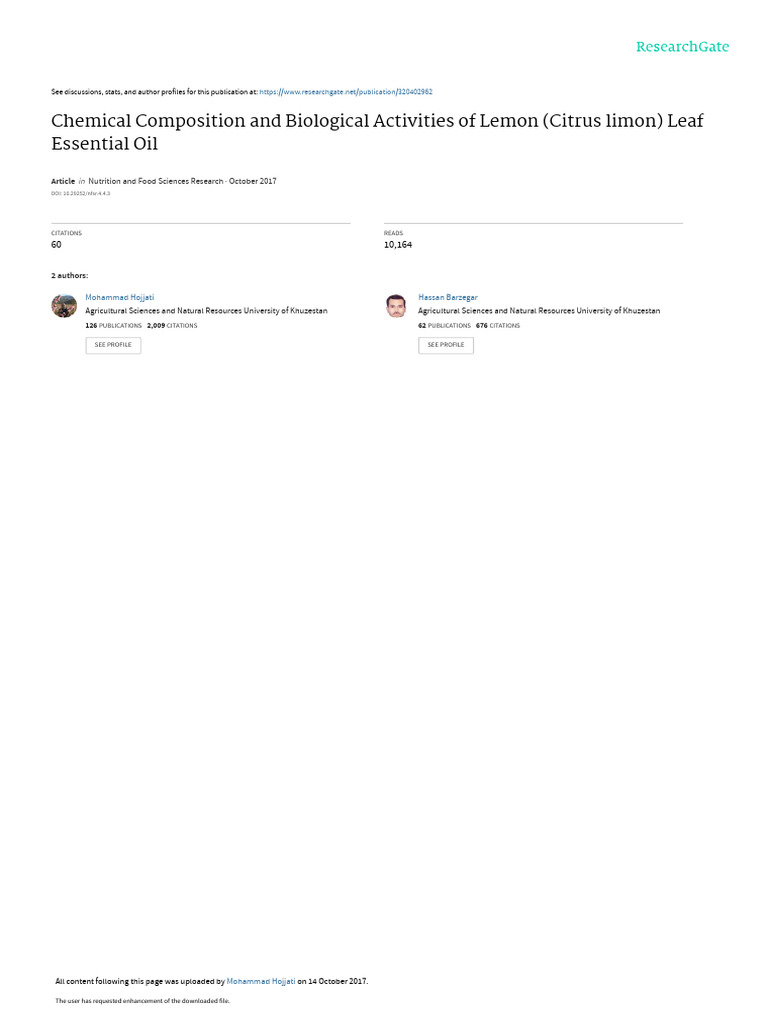 NutrFoodSciRes2017 Mohammad Hojjati Composition Citrus Limon | PDF ...