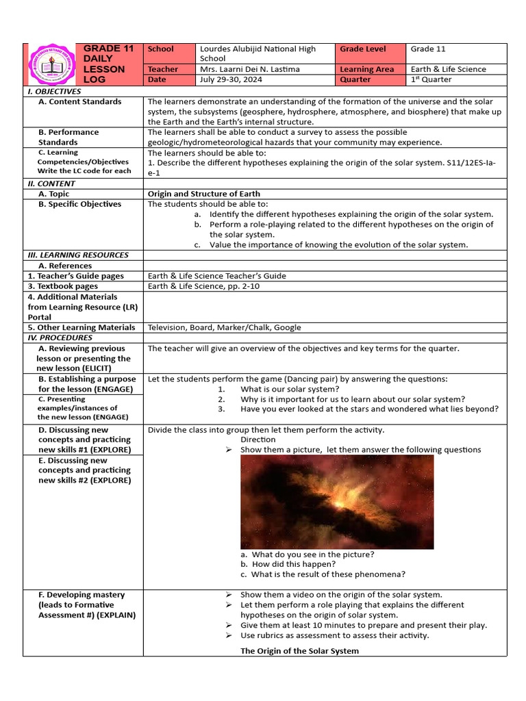 Grade 11 Earth Science Lesson Plan | PDF | Rock (Geology) | Earth Sciences