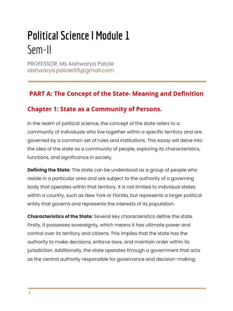 FY Political Sci I - Module 1 | PDF | Sovereignty | Social Contract