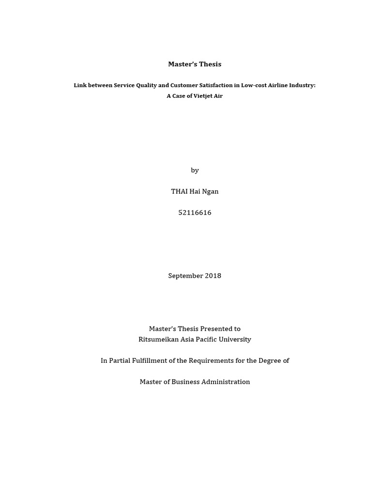 By THAI Hai Ngan 52116616: Master's Thesis | PDF | Low Cost Carrier | Airlines