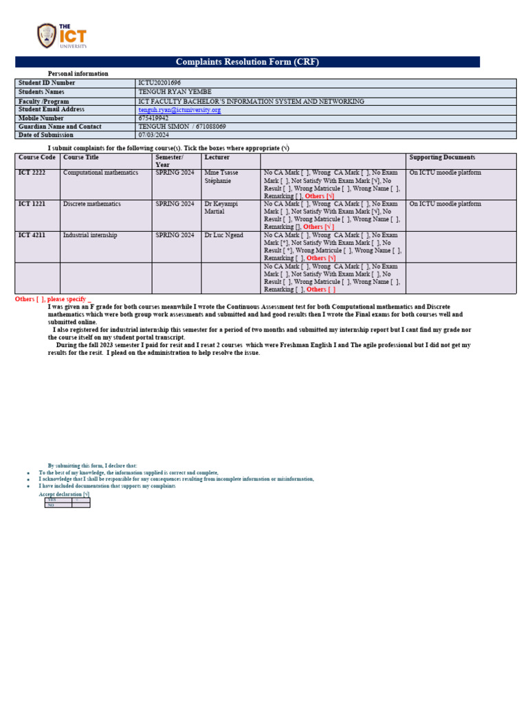 Official Complaints Resolution Form | PDF