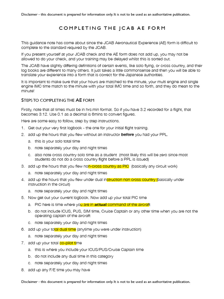 Guide To The JCAB Form | PDF | Aircraft | Aeronautics