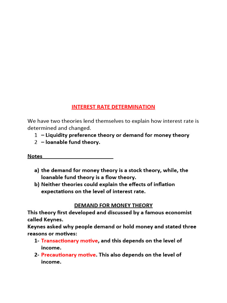 Interest Rate Determination L7 | PDF | Interest | Demand For Money