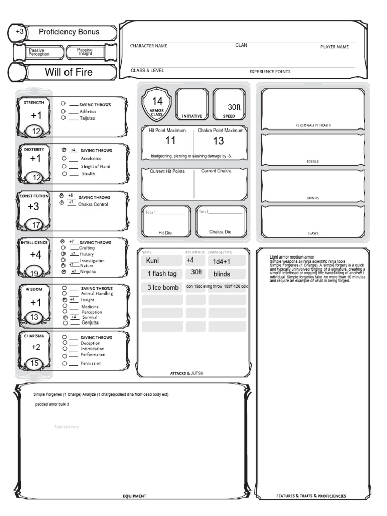 Naruto Character Stats Sheet | PDF