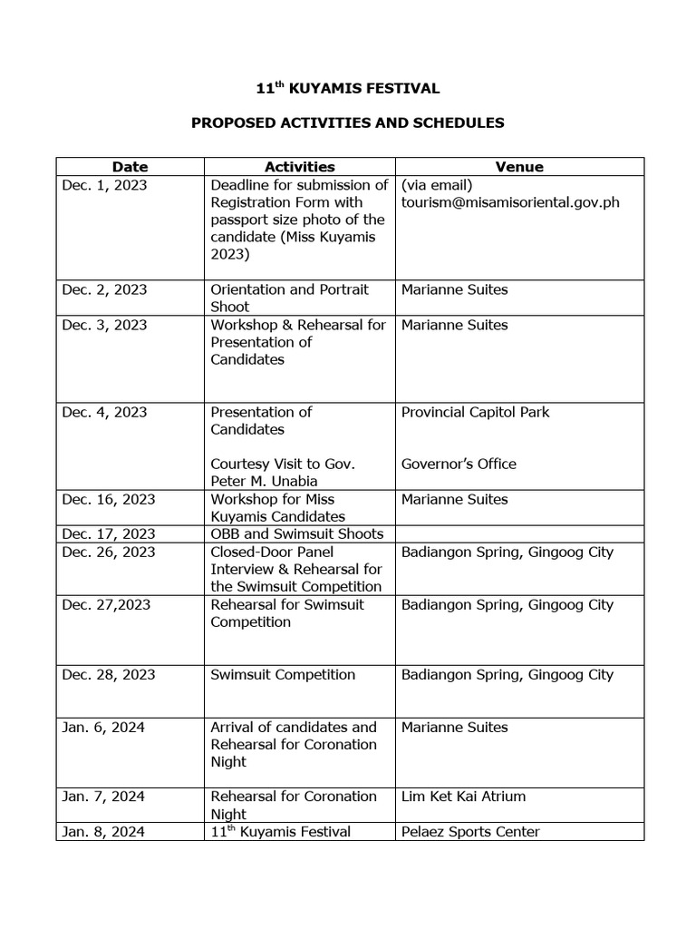 Proposed Activities and Schedules | PDF