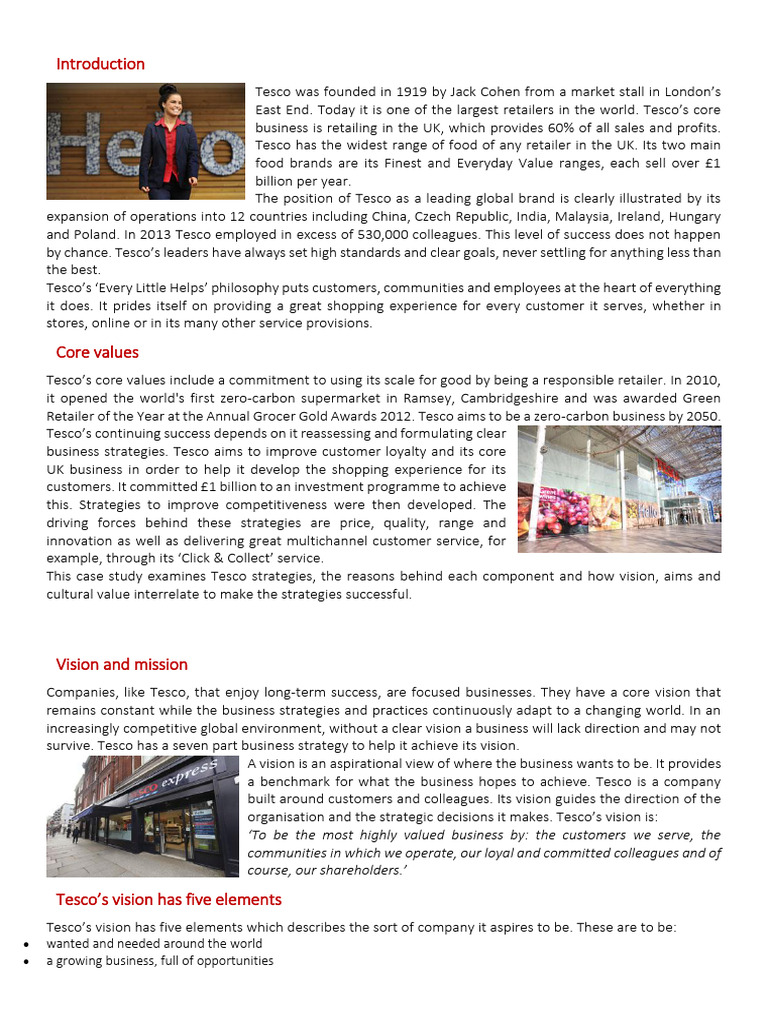 Vision Values and Business Strategies | PDF | Tesco | Retail