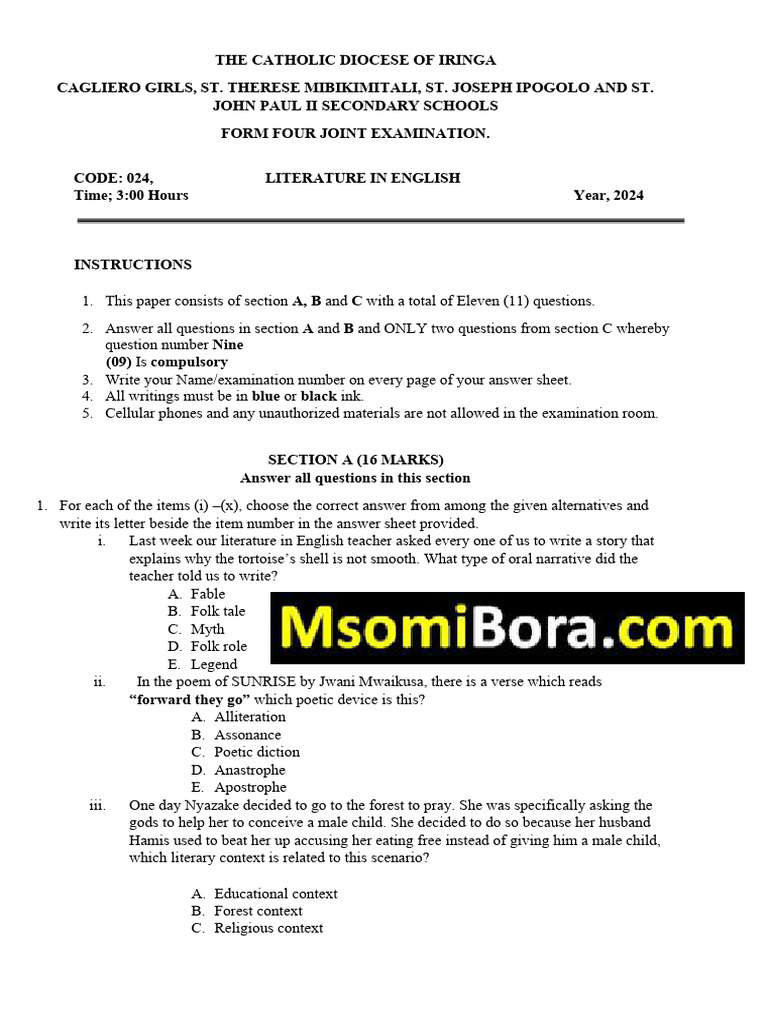 Literature Exam Instructions 2024 | PDF | Poetry | Stress (Linguistics)