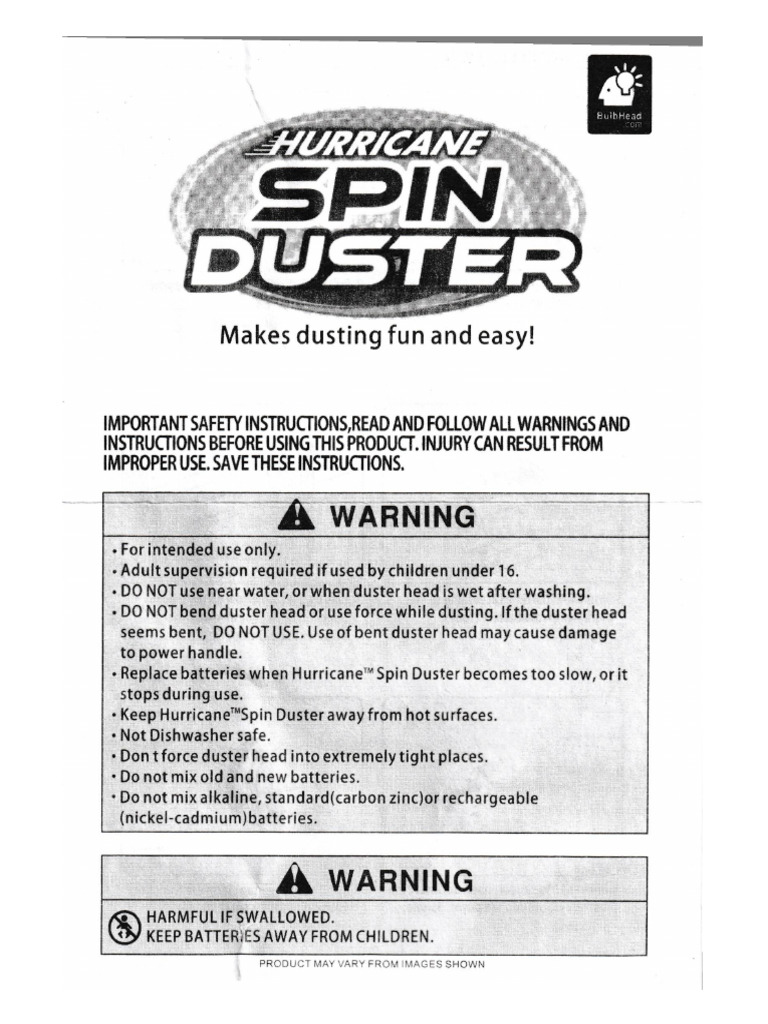 Hurricane Spin Duster Instructions | PDF