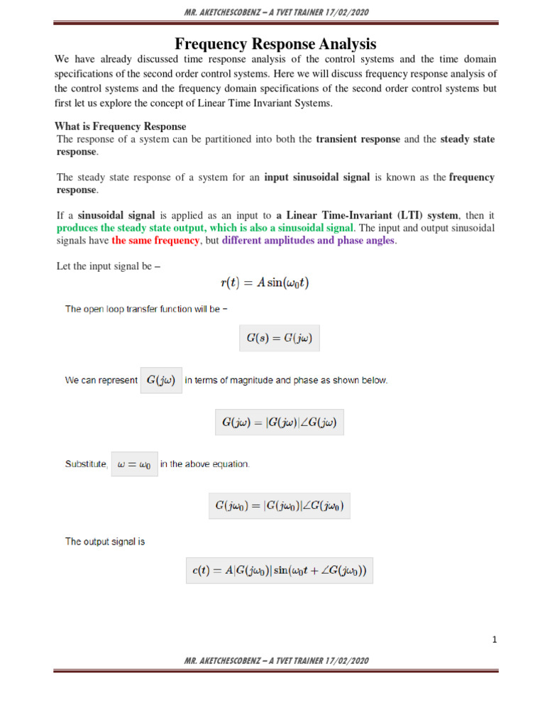 Control Systems - Frequency Response Analysis | PDF | Electrical Engineering | Applied Mathematics
