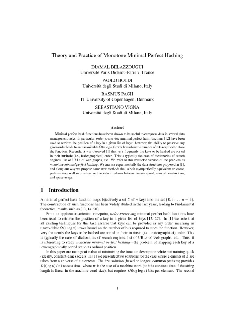 Theory And Practice Of Monotone Minimal Perfect Hashing Pdf Method Computer Programming