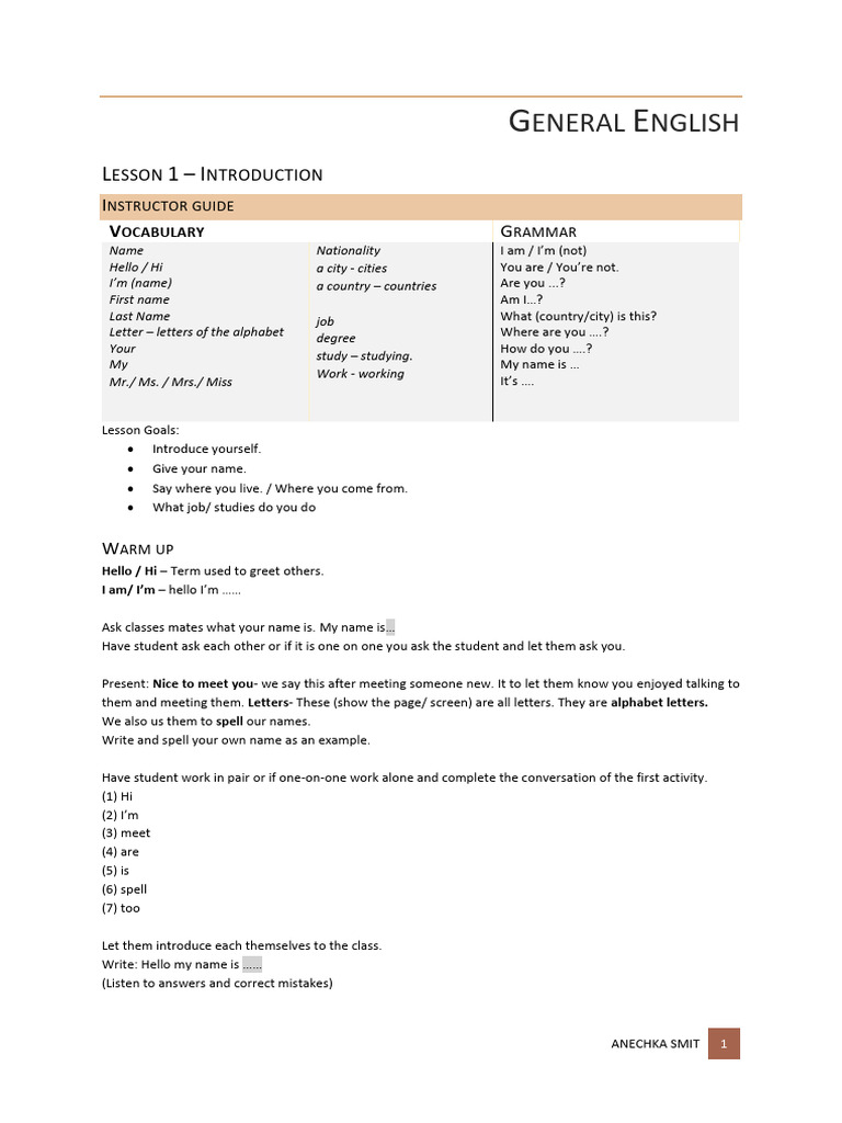 General English - Lesson 1 Introduction - 10 Page | PDF | Linguistics ...