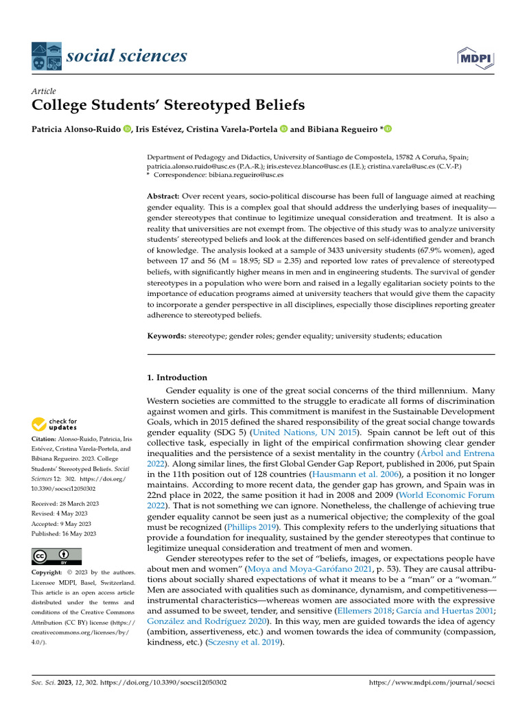 College Students Stereotyped Beliefs | PDF | Stereotypes | Analysis Of ...