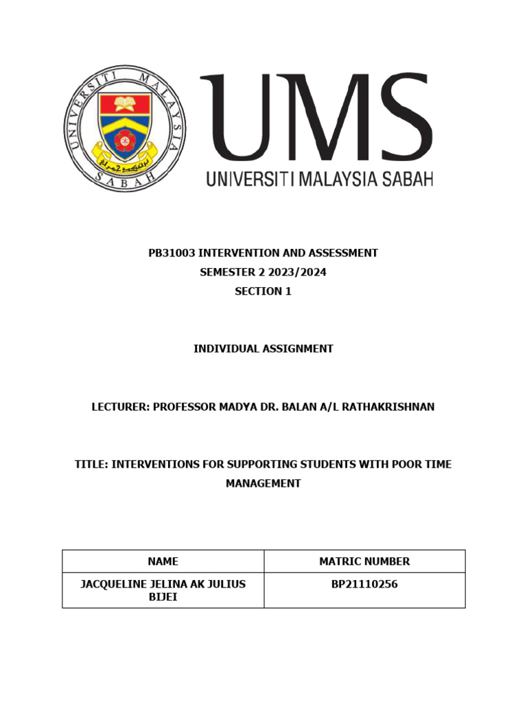 Intervention Among Students With Poor Time Management - BP21110256 ...