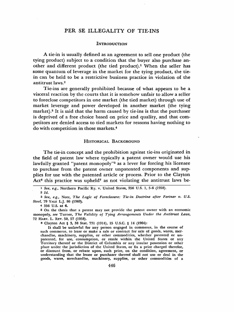 Per Se Illegality of Tie-Ins | PDF | Sherman Antitrust Act