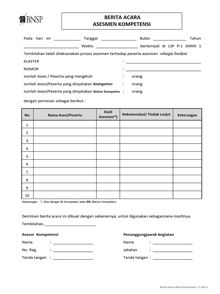 Berita Acara Asesi | PDF