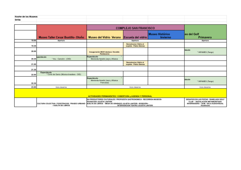 Noche de Los Museos - Grilla | PDF