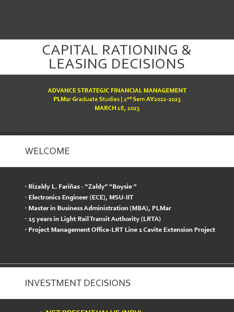 Adv. Strategic Financial MGT - Farinas | PDF | Net Present Value | Time ...