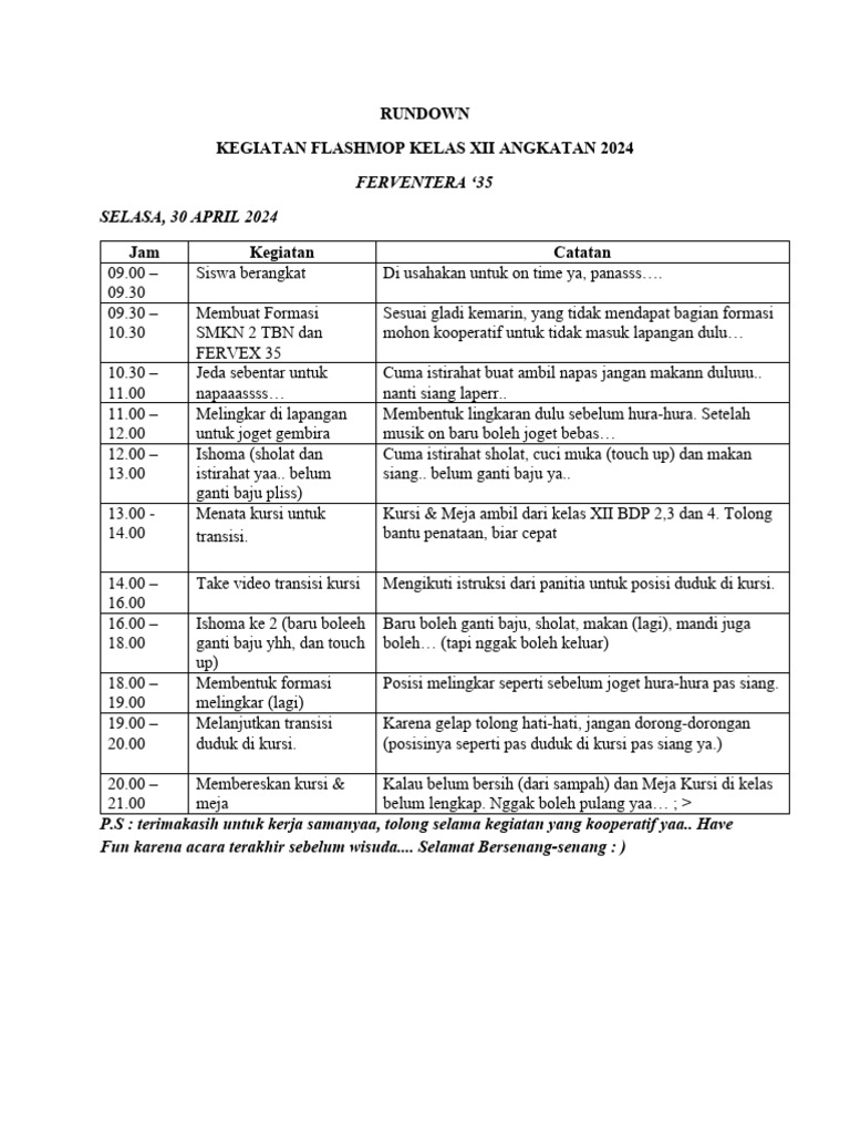 Rundown Teknis (Khusus Panitia Hrus Fix | PDF