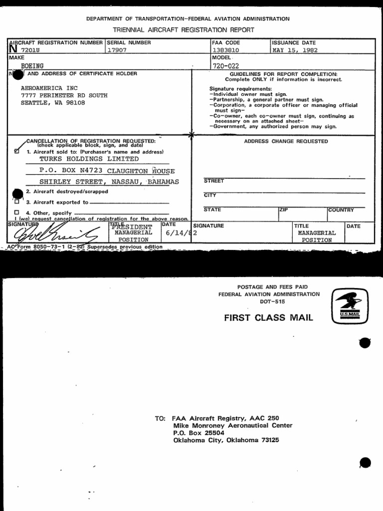 Boeing 720 N7201U The Starship FAA Suspense Records | PDF