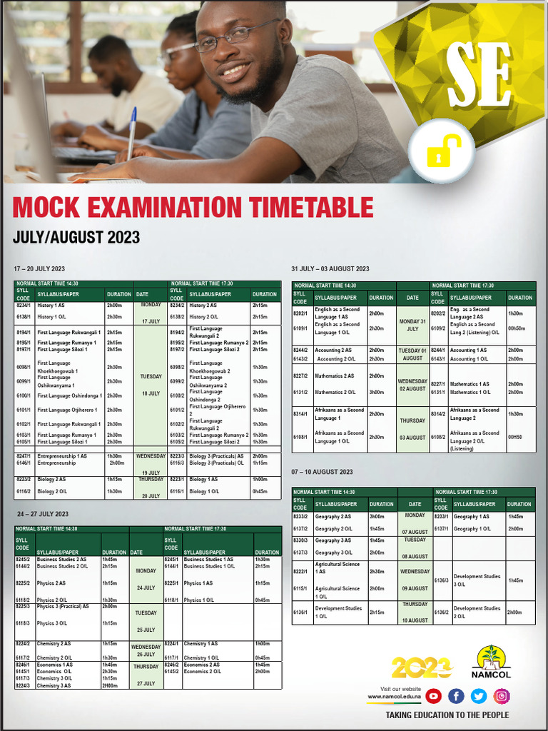 Mock Exam Timetable | PDF | Student Assessment And Evaluation | Educational Stages