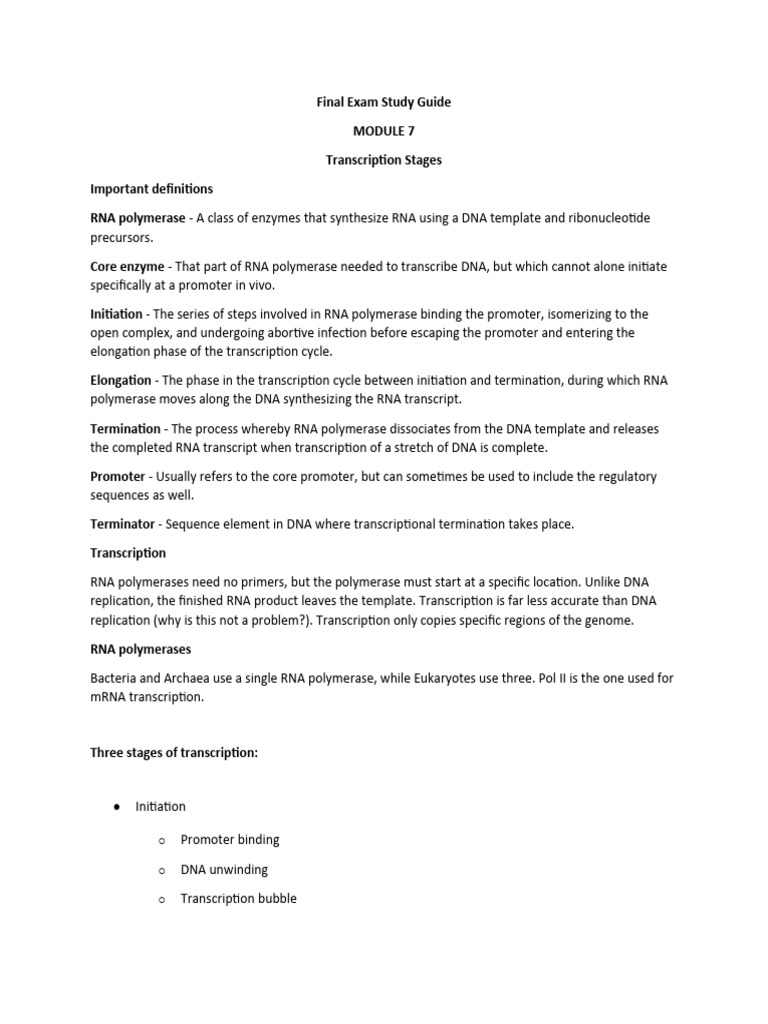 Molecular Bio Study Guide | PDF | Rna Splicing | Translation (Biology) Molecular Bio Study Guide | PDF | Rna Splicing | Translation (Biology)