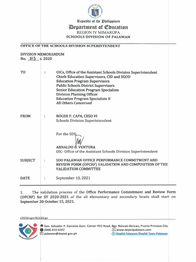 313 2021 SDOnce Commitment and Review Form OPCRF VAlidatio.... | PDF