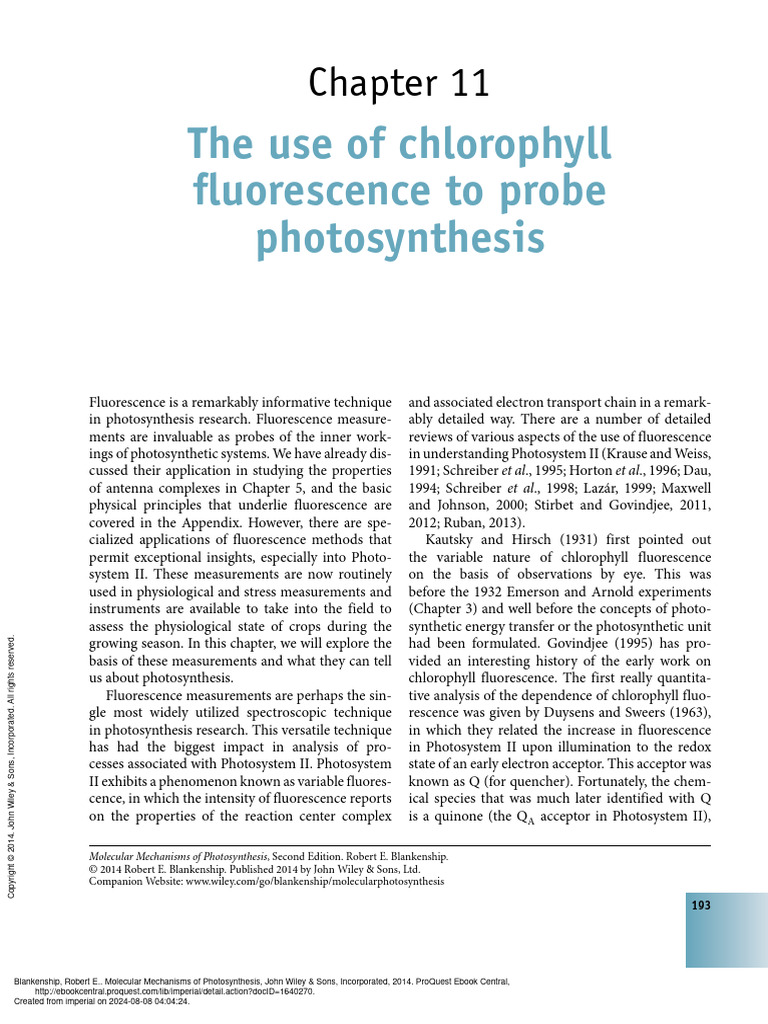 Molecular Mechanisms of Photosynthesis - (Chapter 11 The Use of Chlorophyll Fluorescence To ...