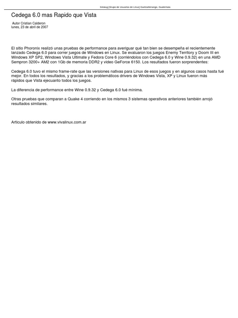 Cedega 6.0 Mas Rapido Que Vista: Autor Cristian Calderon Lunes, 23 de ...