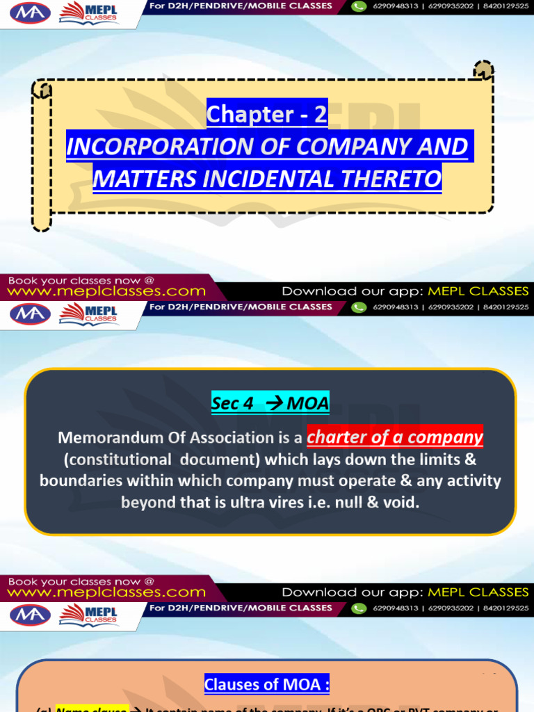 CHAPTER-2 Incorporation of Company and Matters Incidental Thereto | PDF ...