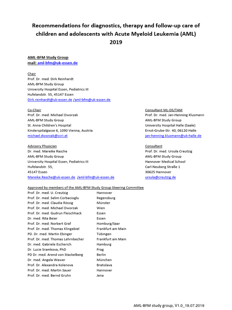 Therapy Recommendation 2019 AML-BFM Study Group V1.0 19.07 | PDF ...