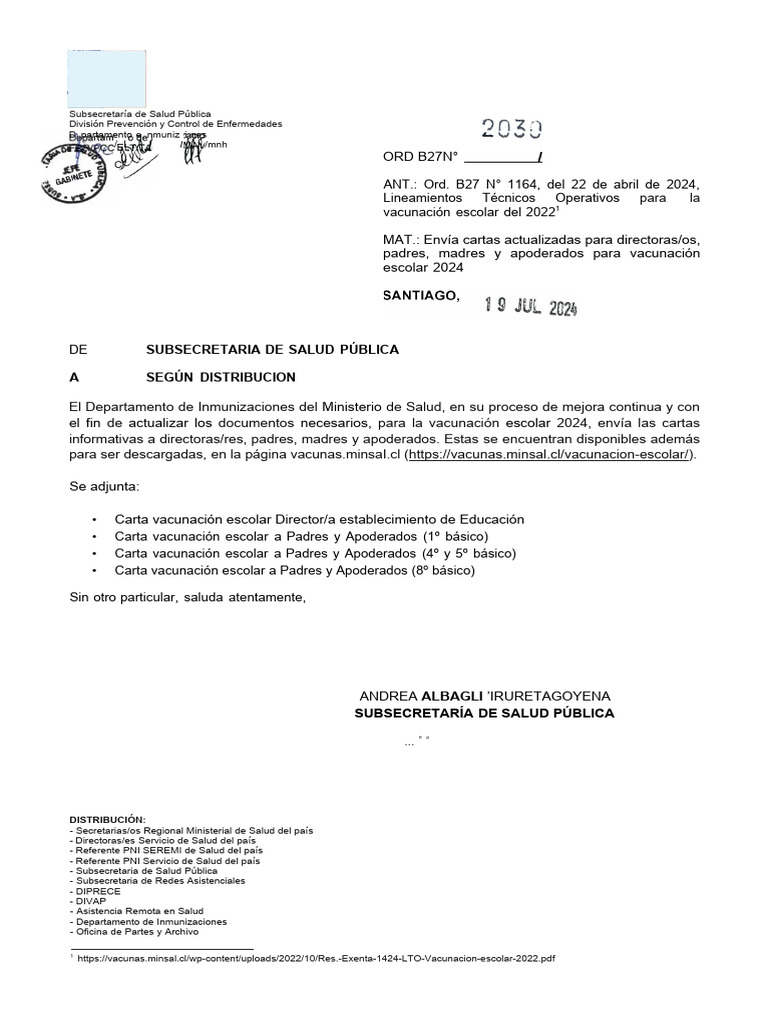 Carta Apoderado 1º Basico | PDF | Especialidades Medicas | Ciencias de la Salud