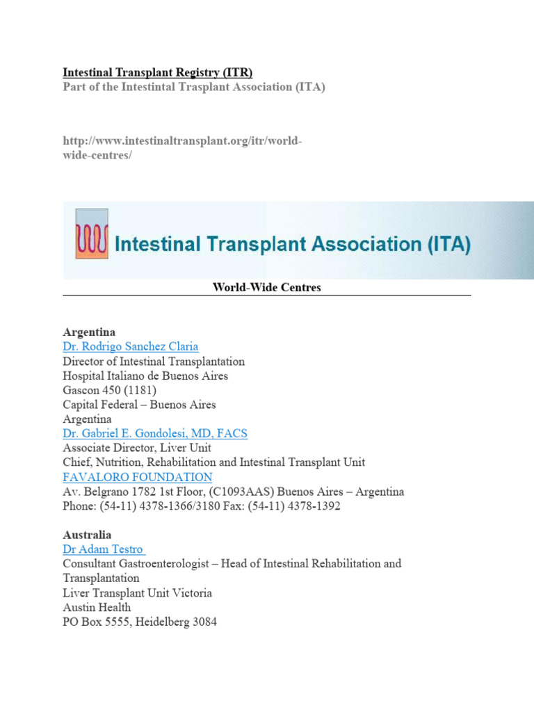 Global Intestinal Transplant Centers | PDF | Organ Transplantation ...
